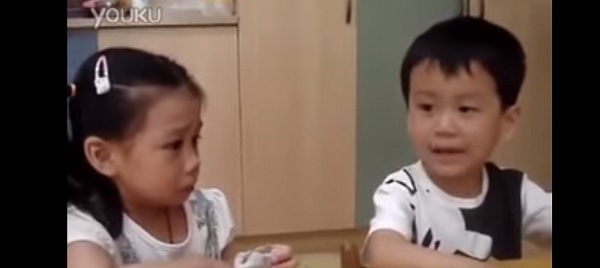 Sweet boy comforts classmate on first day of school